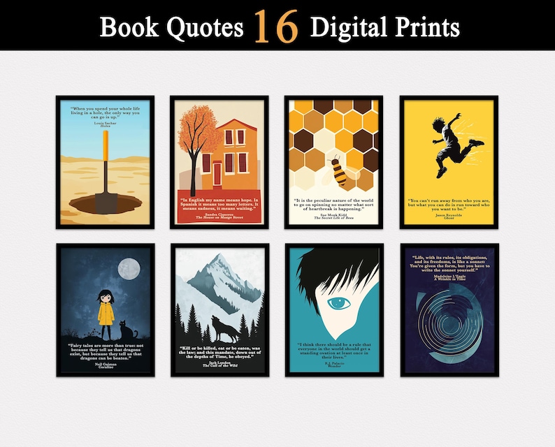 Book Quotes, Book Posters Set of 16 DIGITAL Downloads, English Class ...