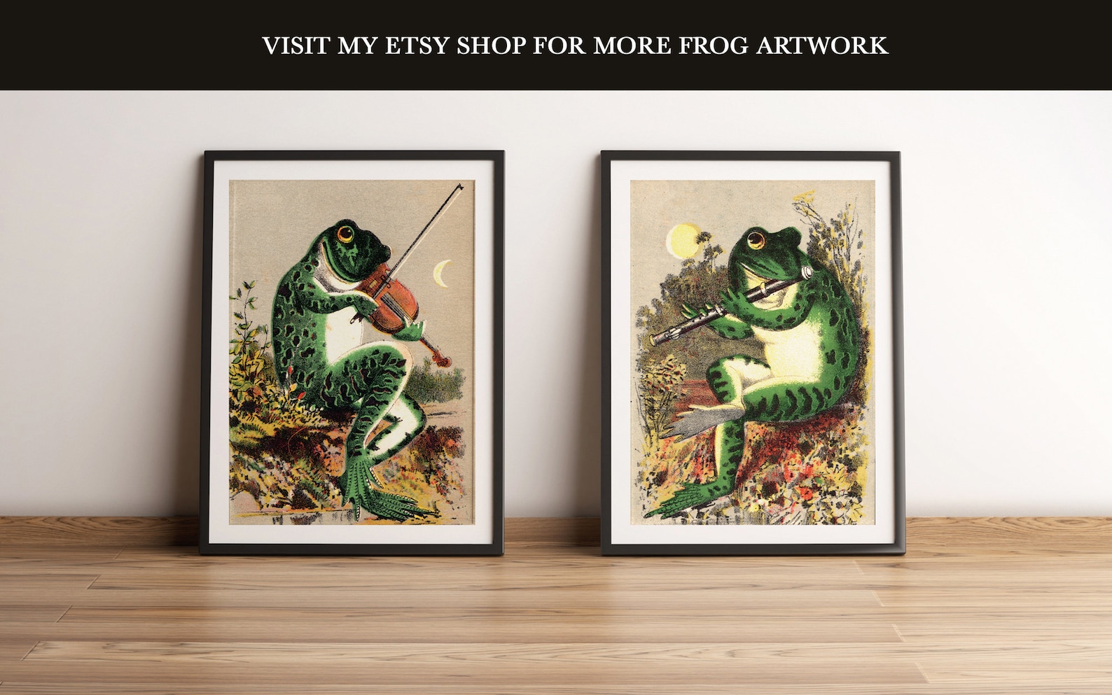 Frog Playing Violin in the Moonlight, Vintage Frog Print, Frog Poster ...