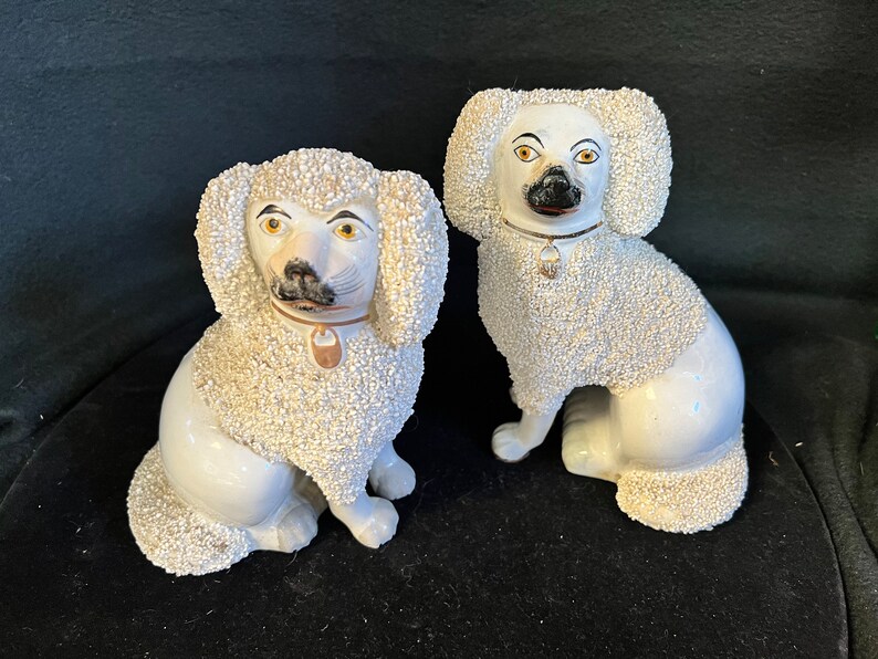 Antique Victorian Staffordshire Poodle Dogs: Confetti Coat Porcelain ...