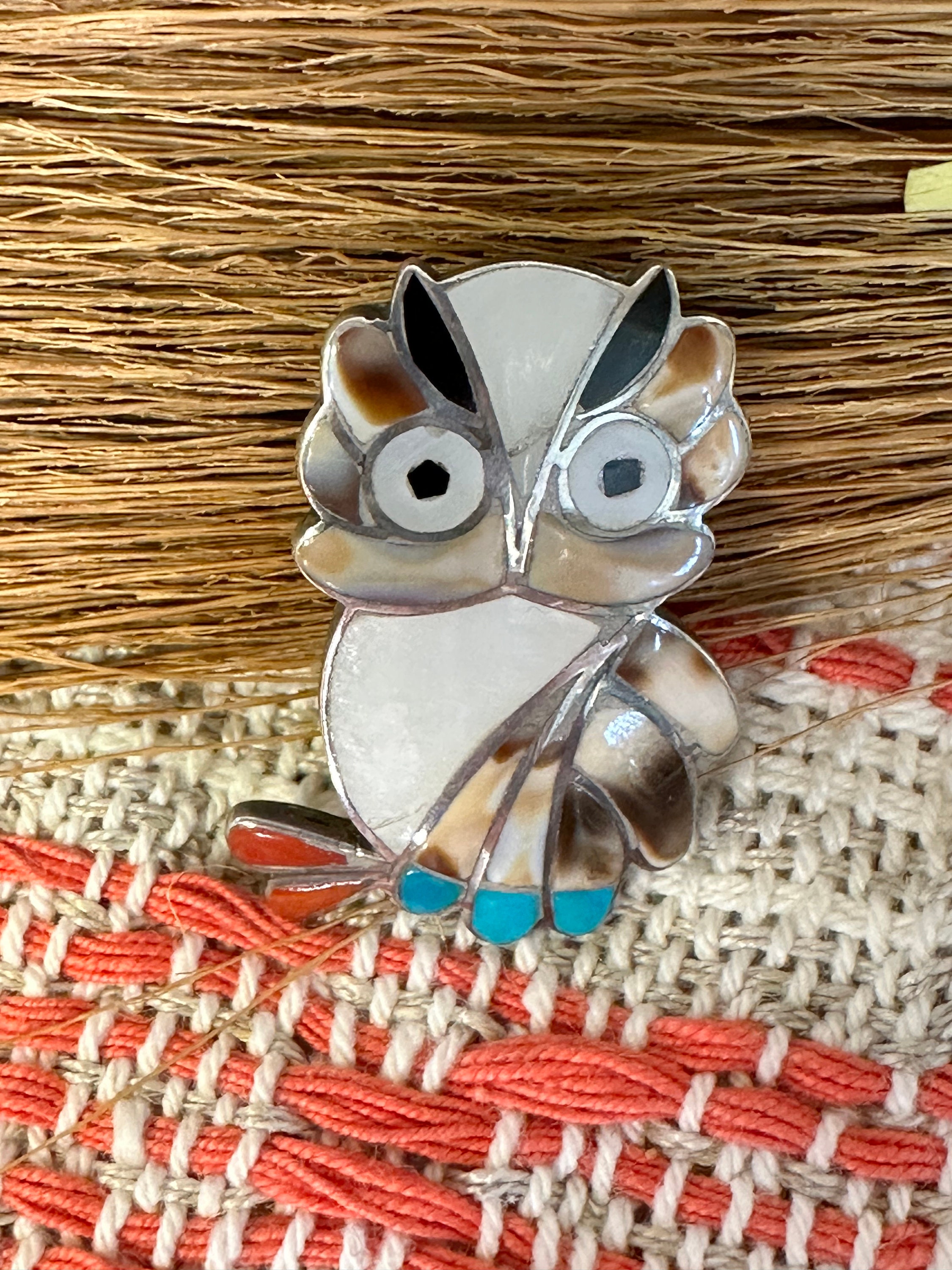 Vintage Sterling Silver Inlay Owl Brooch/pendant, Snowa Esalion, Zuni ...