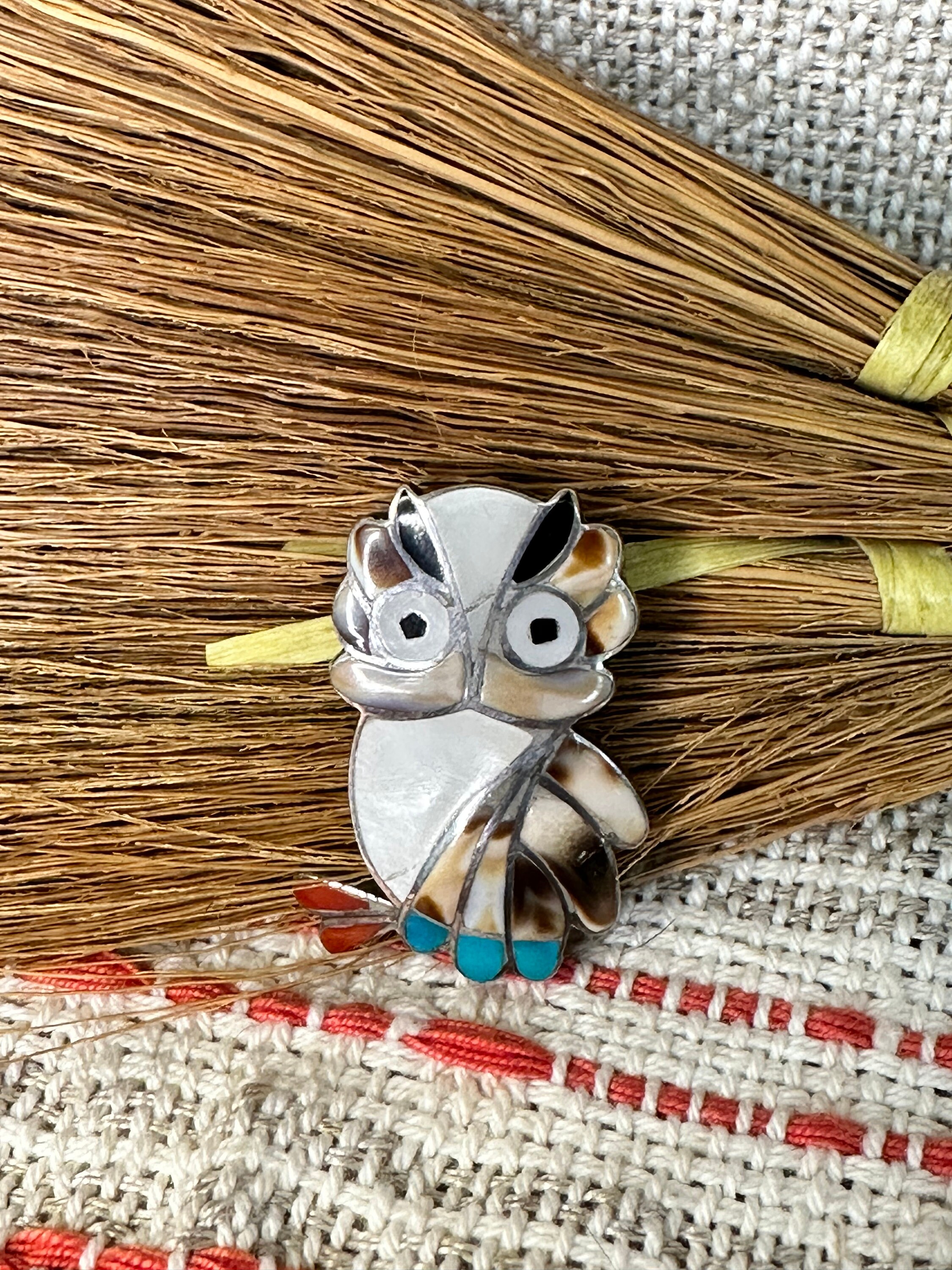 Vintage Sterling Silver Inlay Owl Brooch/pendant, Snowa Esalion, Zuni ...