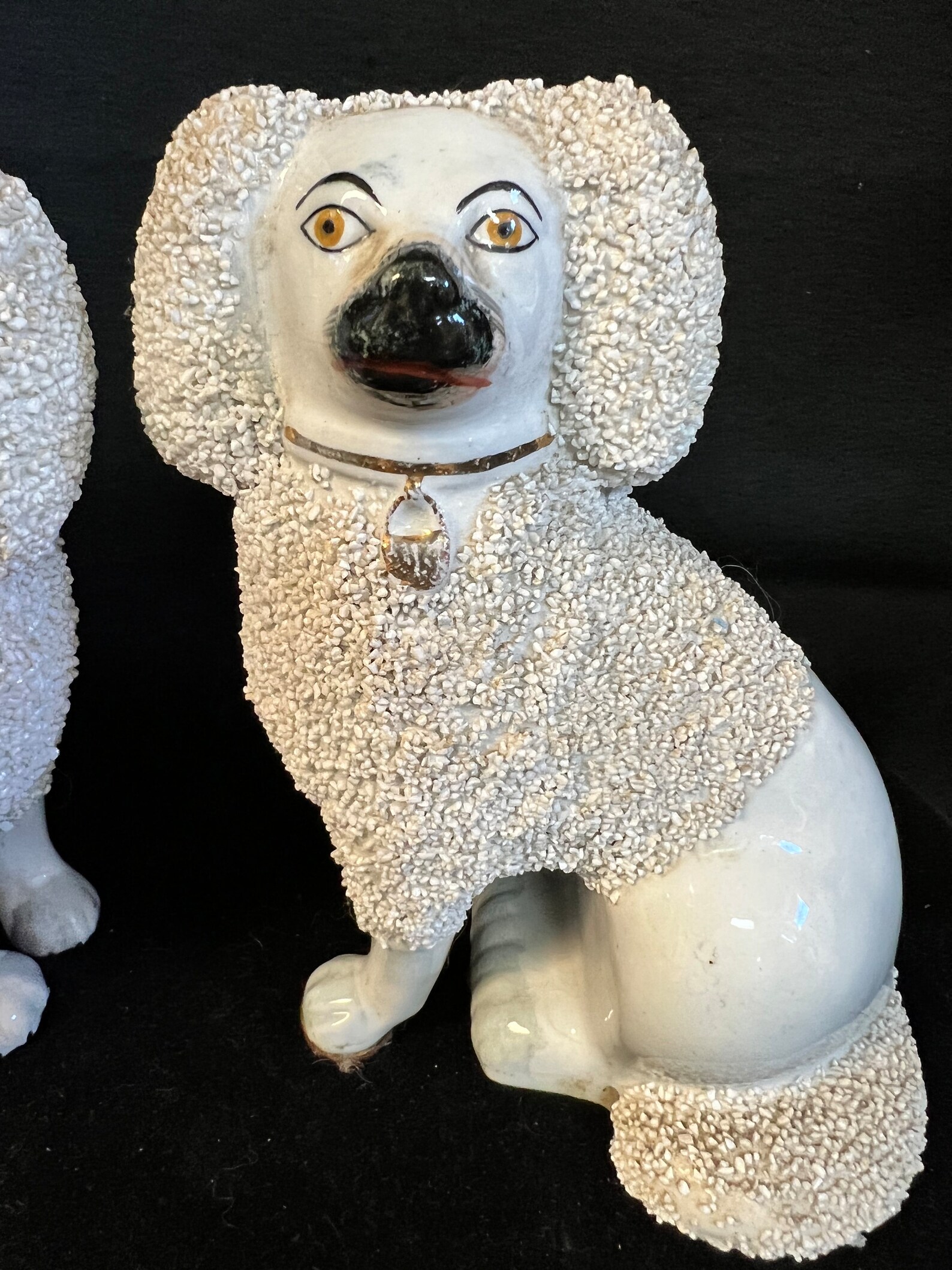 Antique Victorian Staffordshire Poodle Dogs: Confetti Coat Porcelain ...