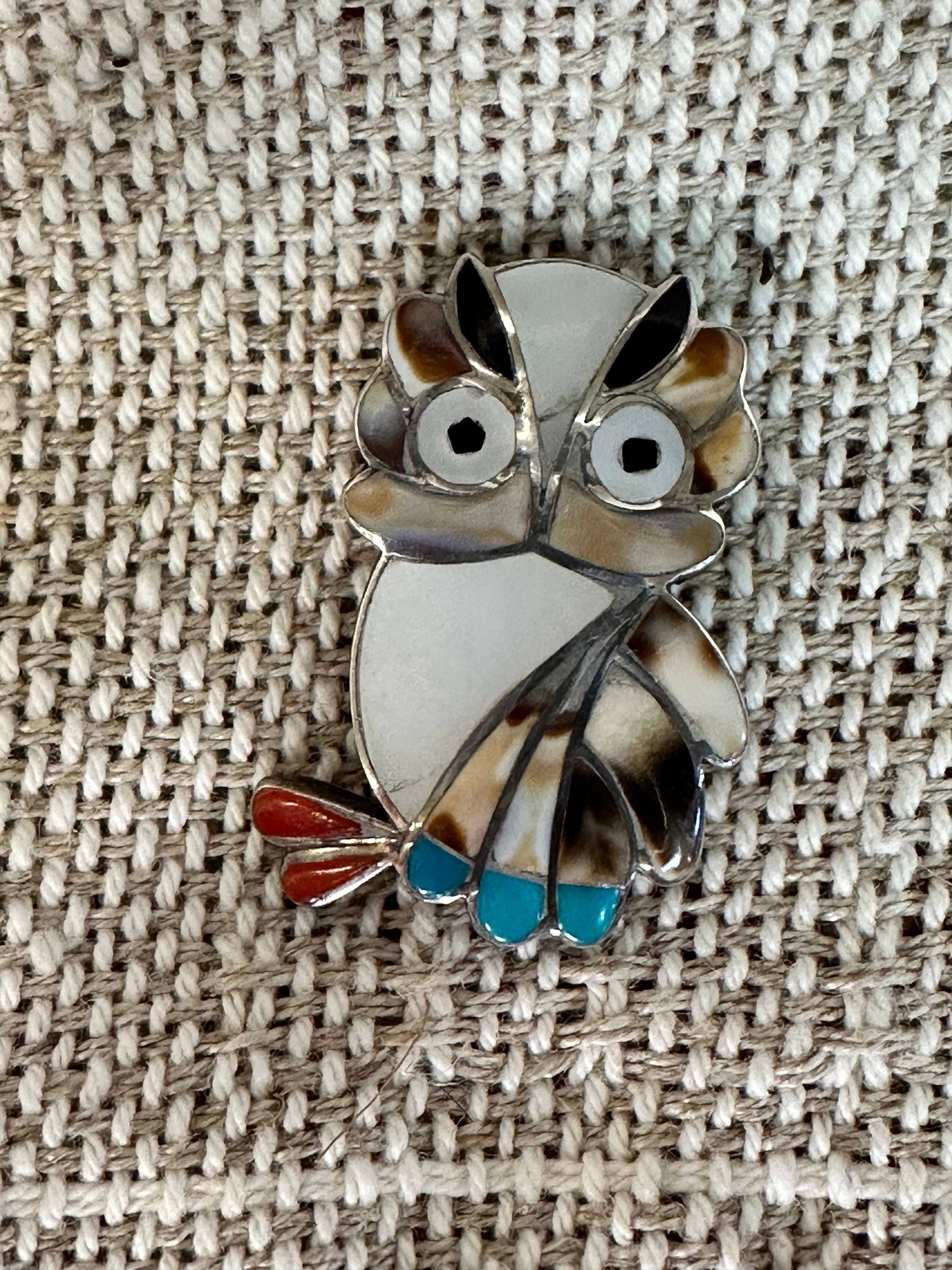 Vintage Sterling Silver Inlay Owl Brooch/pendant, Snowa Esalion, Zuni ...