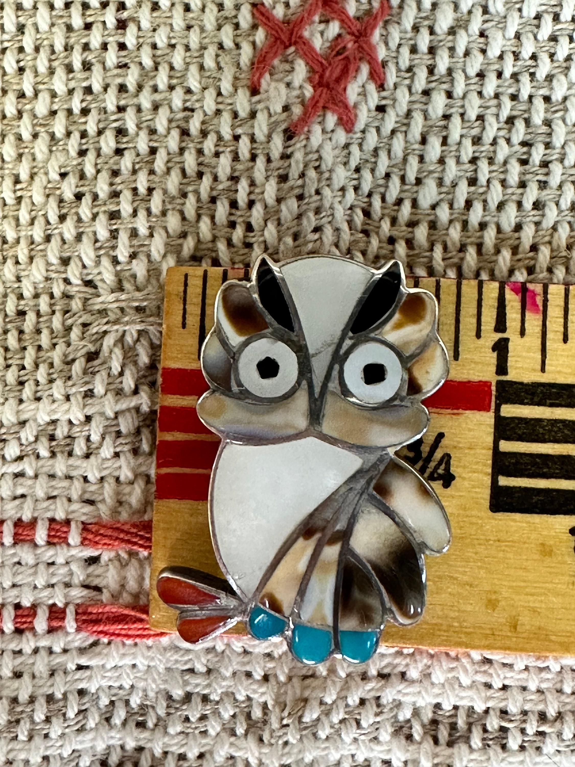 Vintage Sterling Silver Inlay Owl Brooch/pendant, Snowa Esalion, Zuni ...