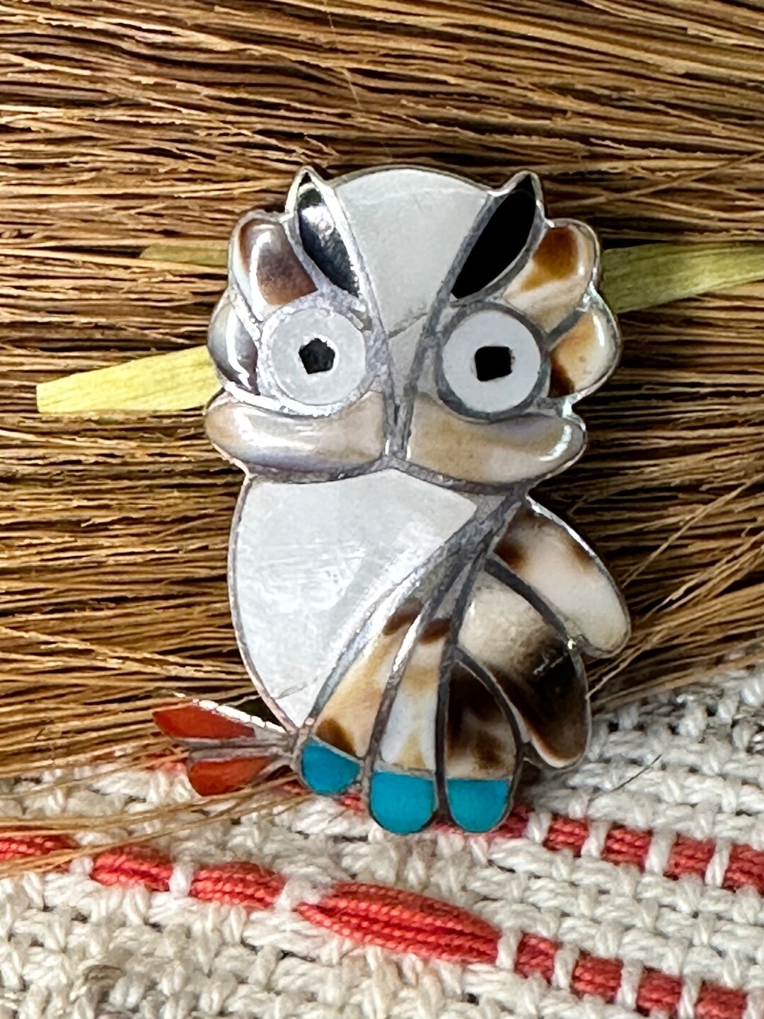 Vintage Sterling Silver Inlay Owl Brooch/pendant, Snowa Esalion, Zuni ...