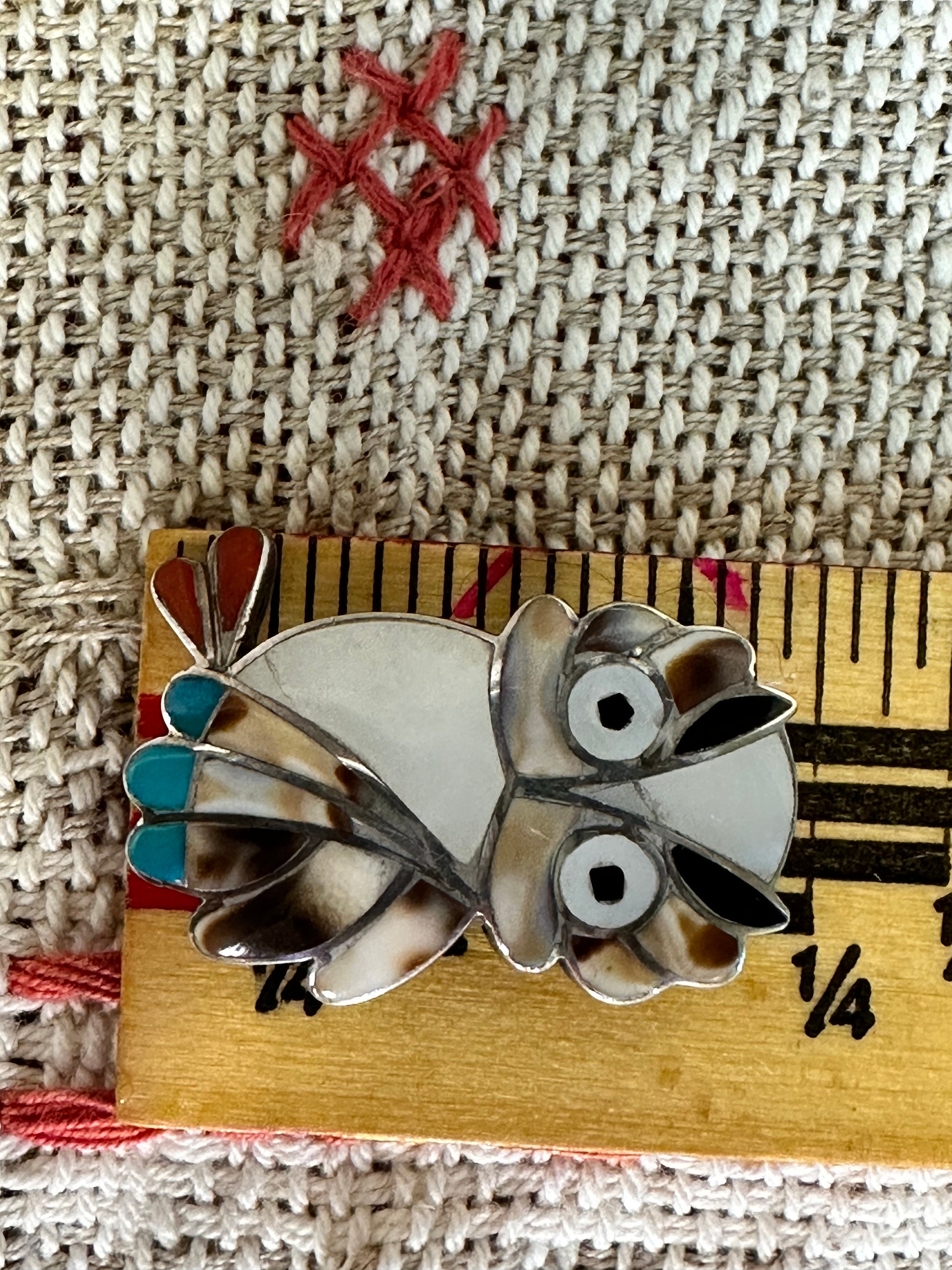 Vintage Sterling Silver Inlay Owl Brooch/pendant, Snowa Esalion, Zuni ...