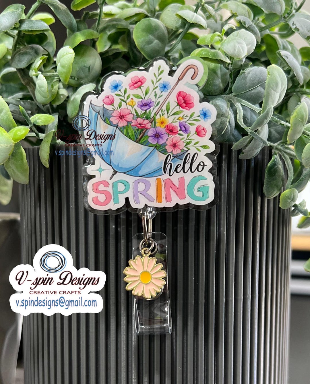 Hello Spring Badge Reel/id Holder/nurses/teachers/umbrella/flowers ...