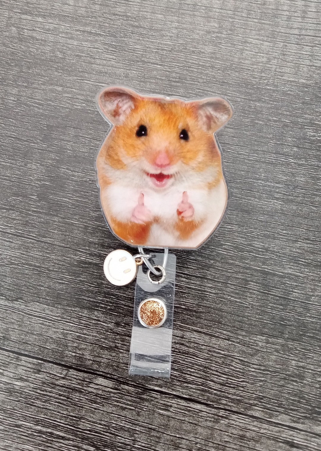 1.9” Acrylic- Thumbs up Hamster Badge Reel/id Holder Card Holder/nurse ...