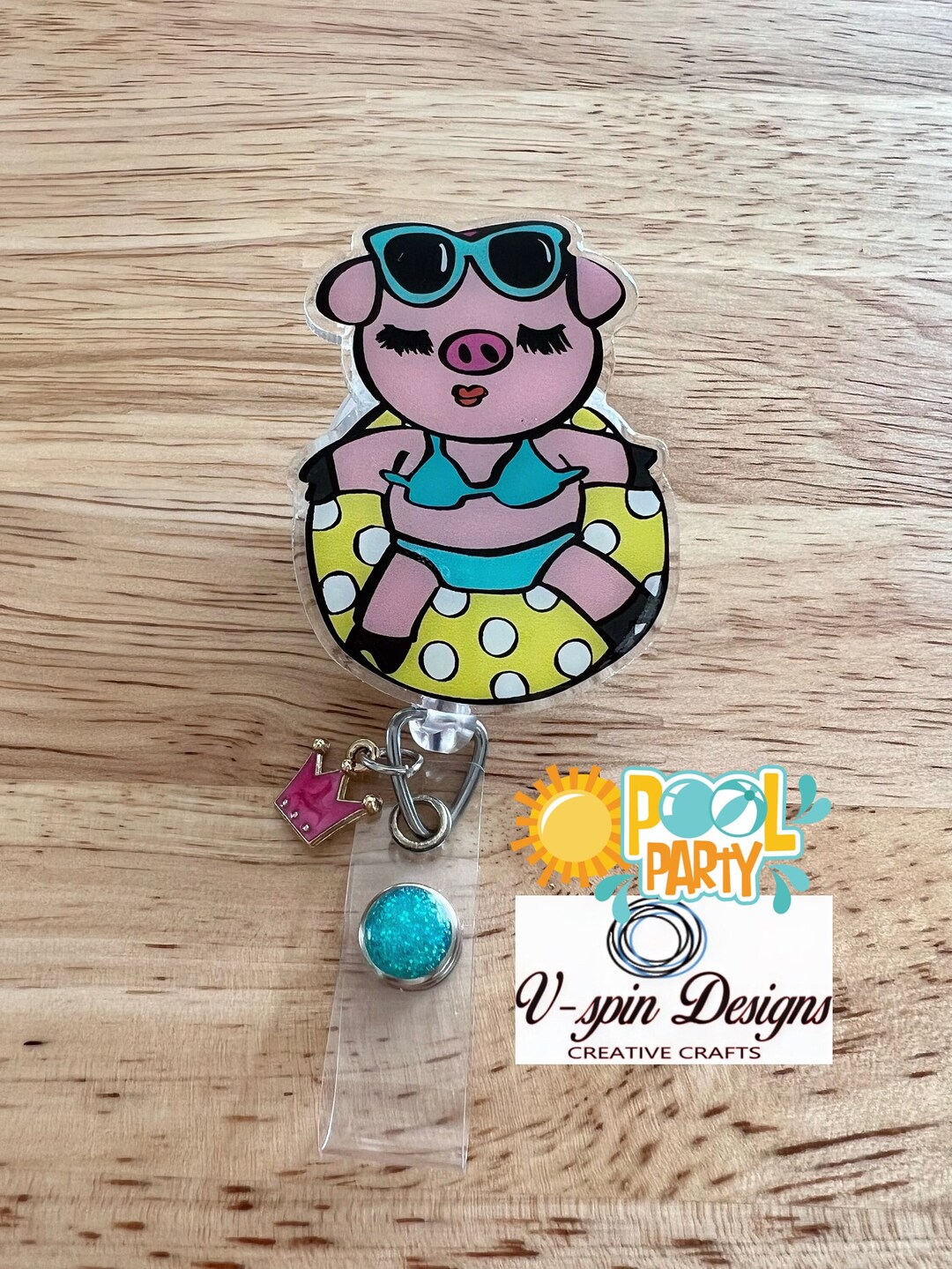Summertime Piggy on a Pool Float Badge Reel/id Holder/nurses/teachers ...