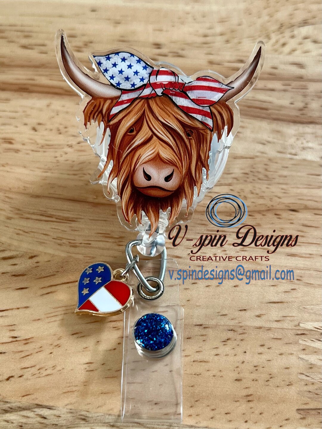 Patriotic Highland Cow Badge Reel/id Holder/nurses/teachers/western ...