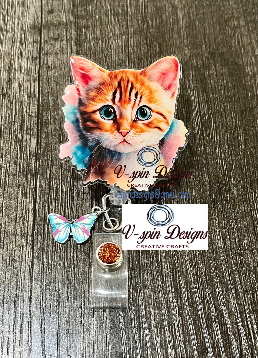 Acrylic, Orange Tabby Kitten, Retractable Badge Reel/id Holder/nurse ...