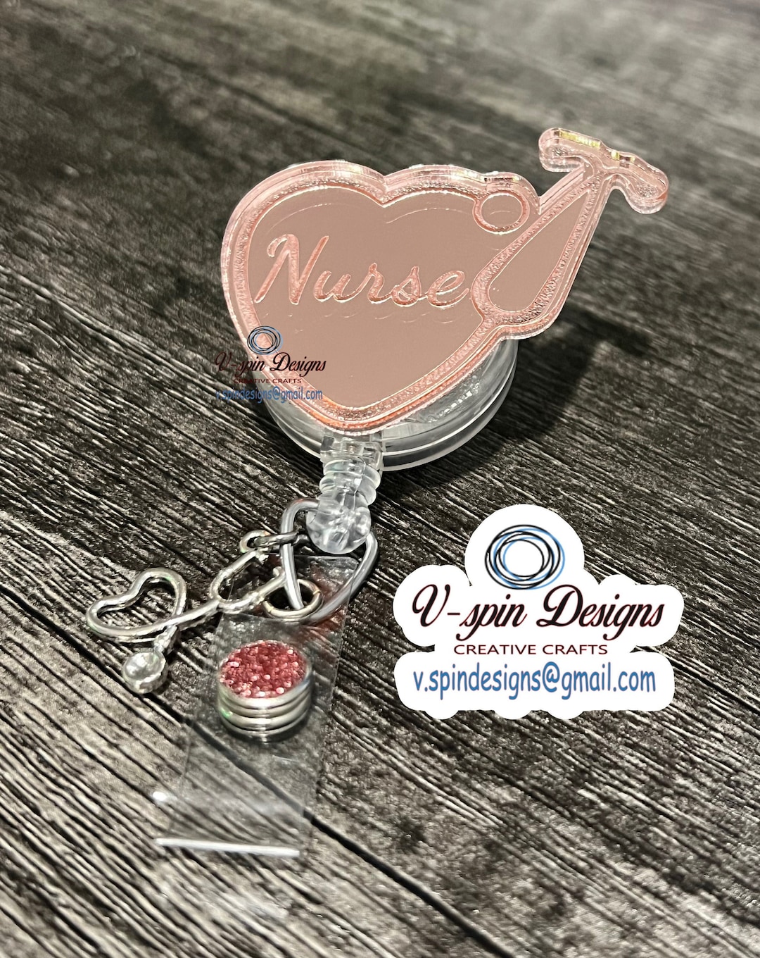 Personalized Rose Gold Stethoscope Badge Reel: Mirrored Acrylic Nurse ...