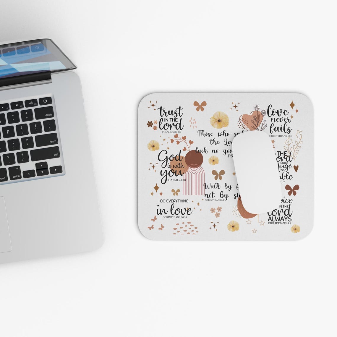 Scripted Bible Verses Floral Mouse Pad | Christian Scripture Desk Mat ...