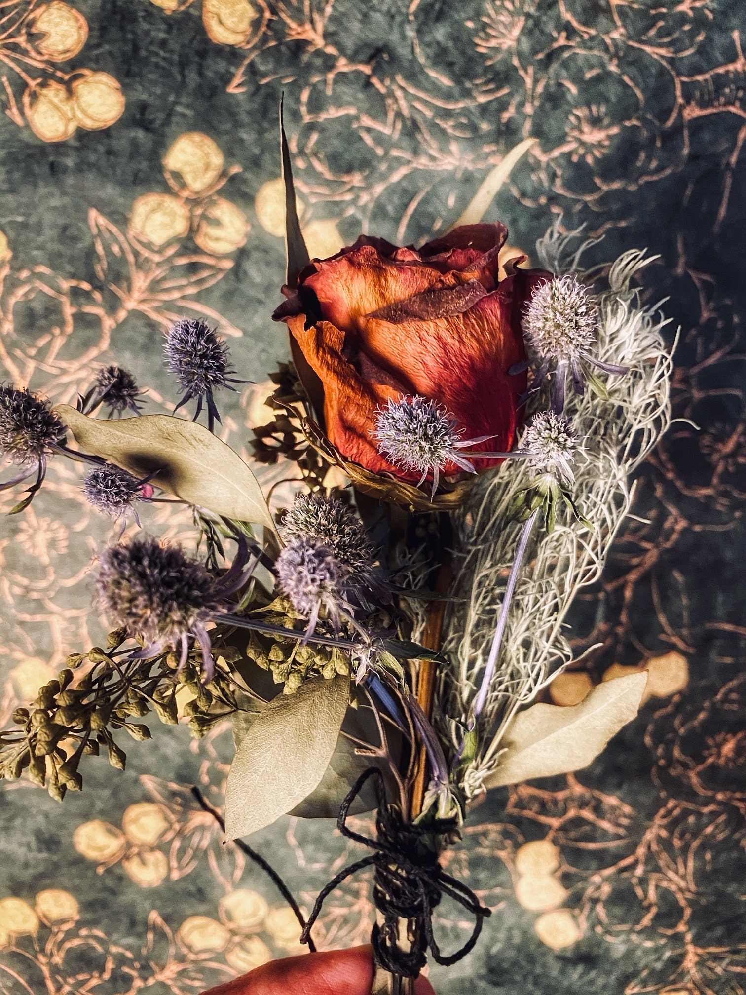 Persephone Devotional Bouquet Scarlet Roses Purple Thistle | Etsy