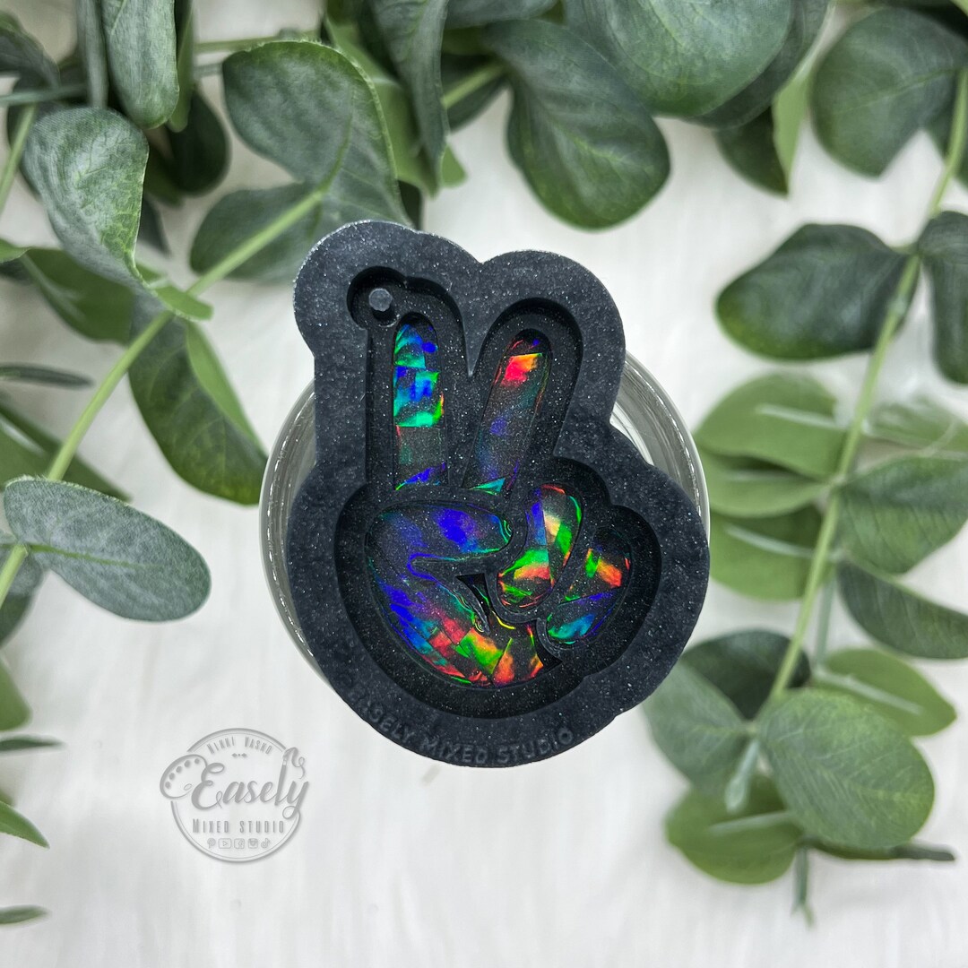 Holographic Peace Sign Hand 3D Layered Keychain Silicone Mold, Resin ...
