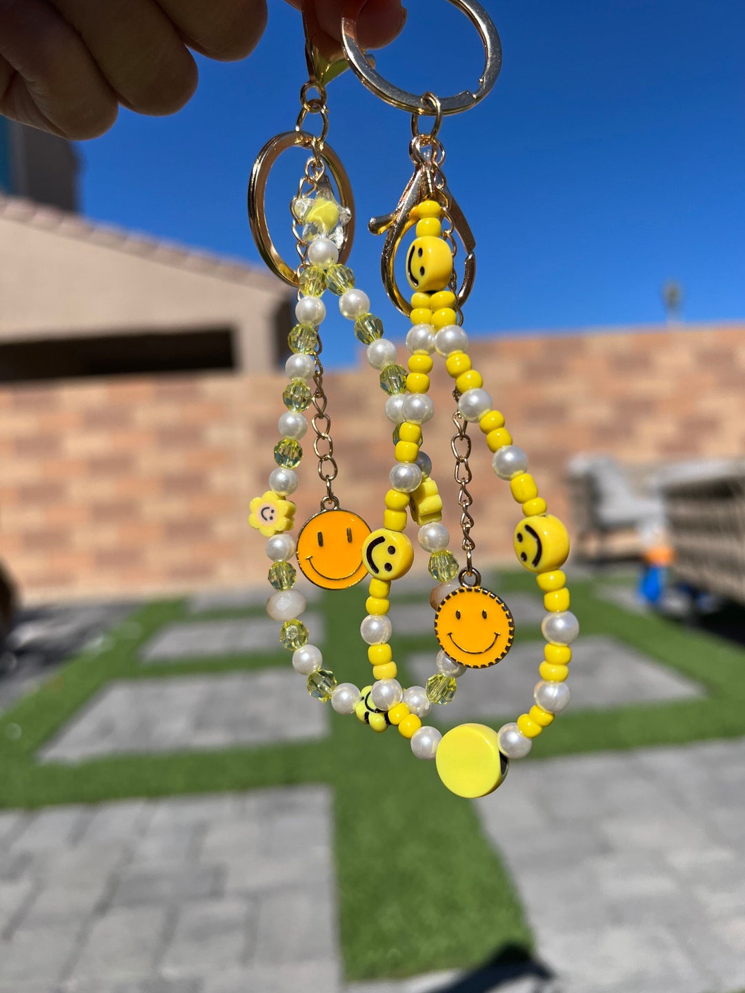 Smiley Face Keychain Beaded Keychain Aesthetic Bag Charm - Etsy