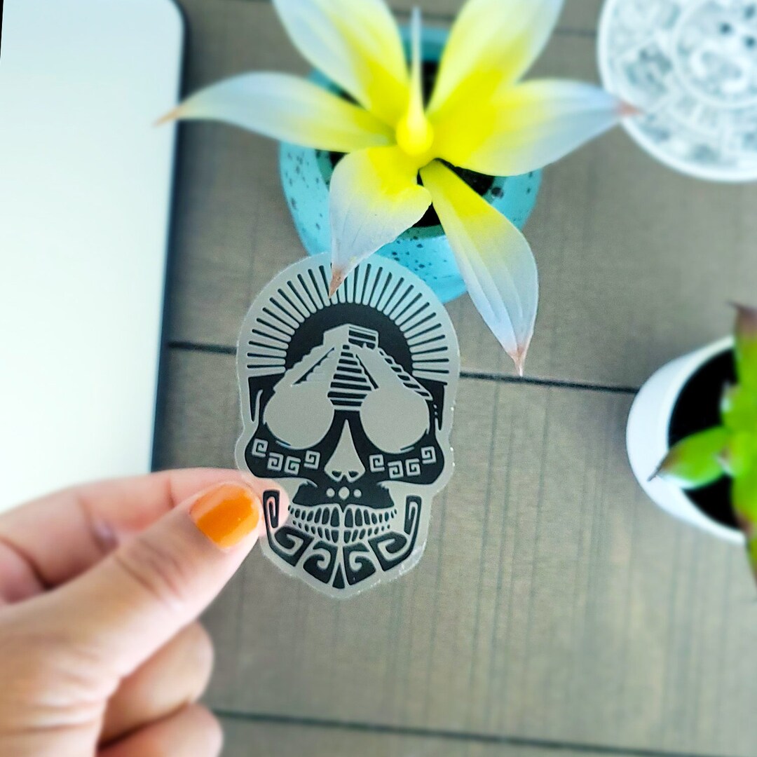 Aztec Calavera Vinyl Sticker | Clear Sticker | Pyramid Design ...