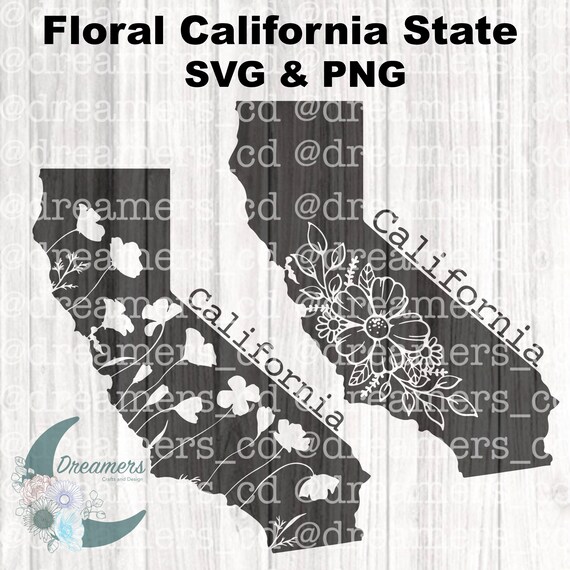 California Floral SVG PNG Digital File California State Map - Etsy