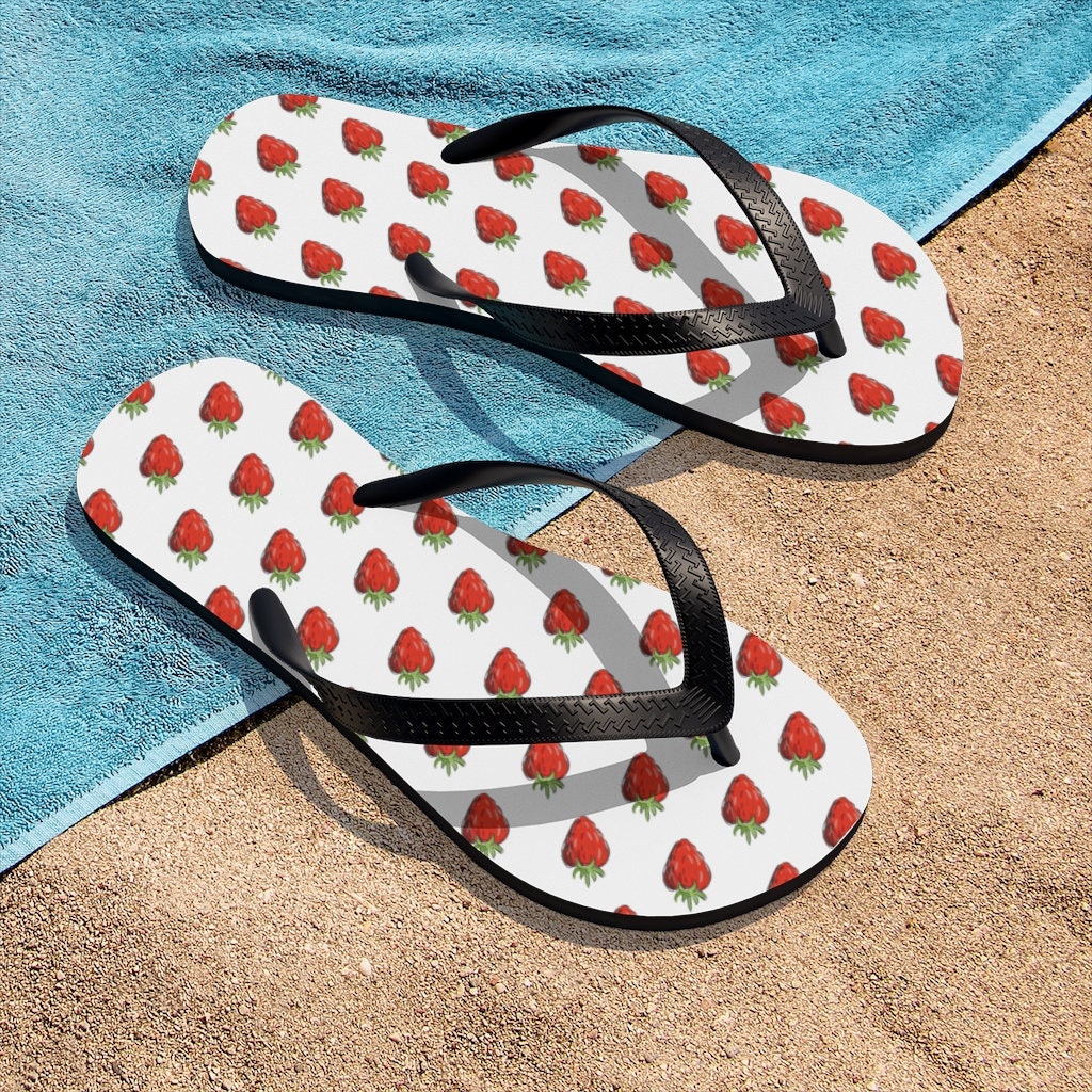 Strawberry Pattern Flip-flop Sandals | Strawberry Flip Flops, Size S, M ...