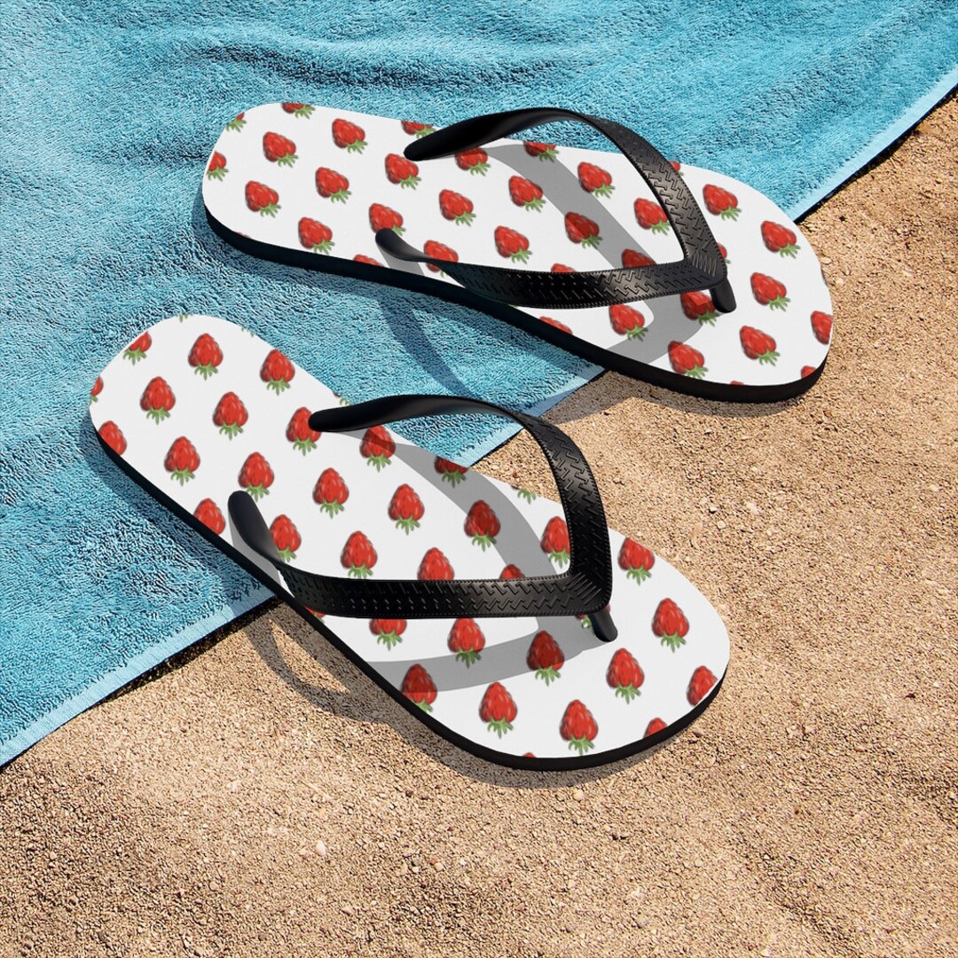 Strawberry Pattern Flip-flop Sandals | Strawberry Flip Flops, Size S, M ...
