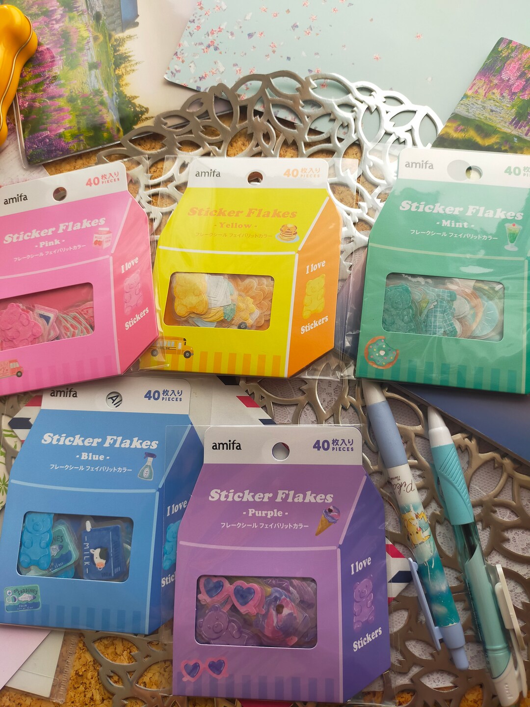 Amifa Flake Stickers Favorite Colors 40p _ Pink /yellow /mint /blue ...