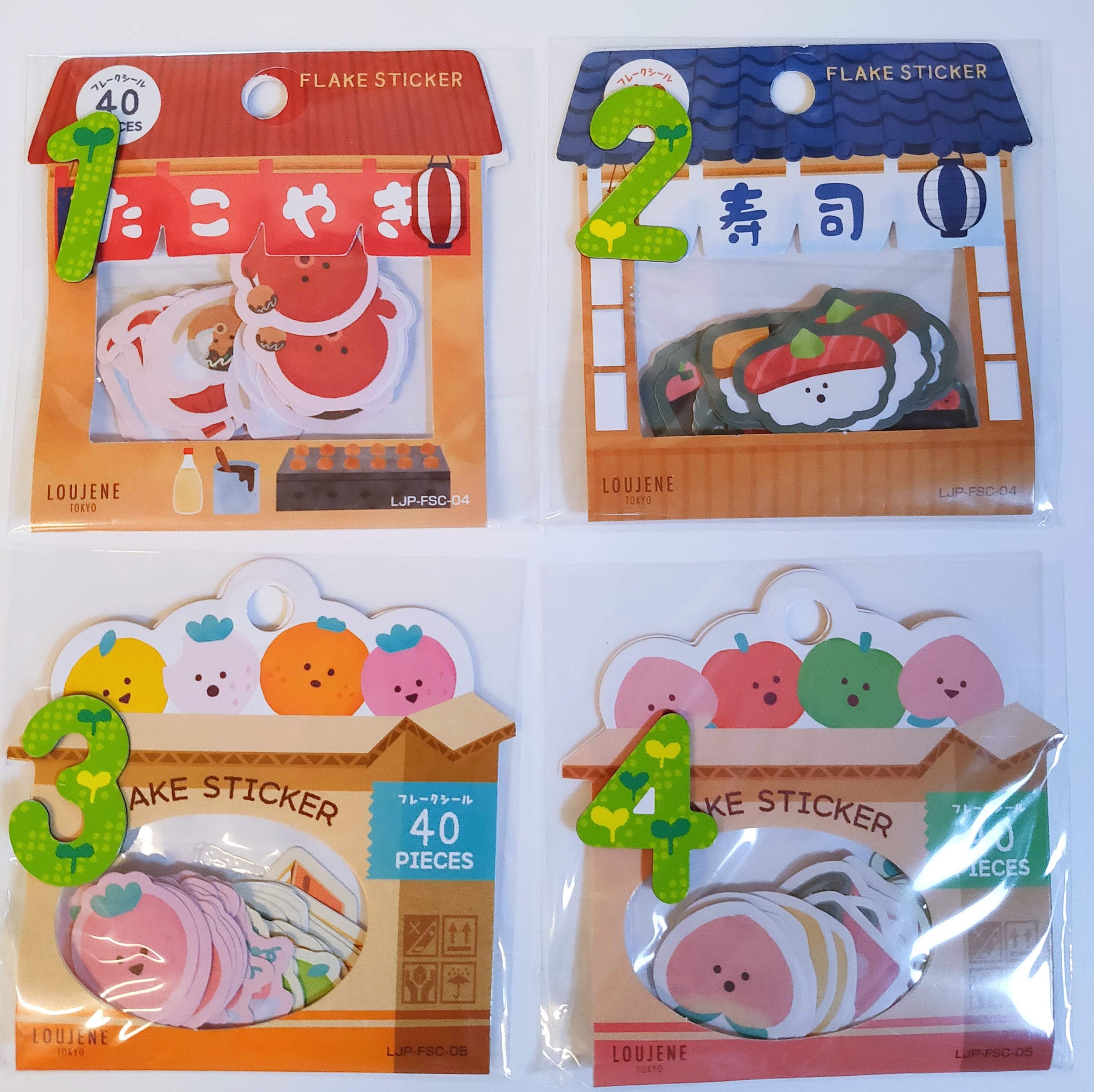 Flake sticker 40 piecesDo-BEST_ 1 Takoyaki /2 Sushi /3 Fruit | Etsy
