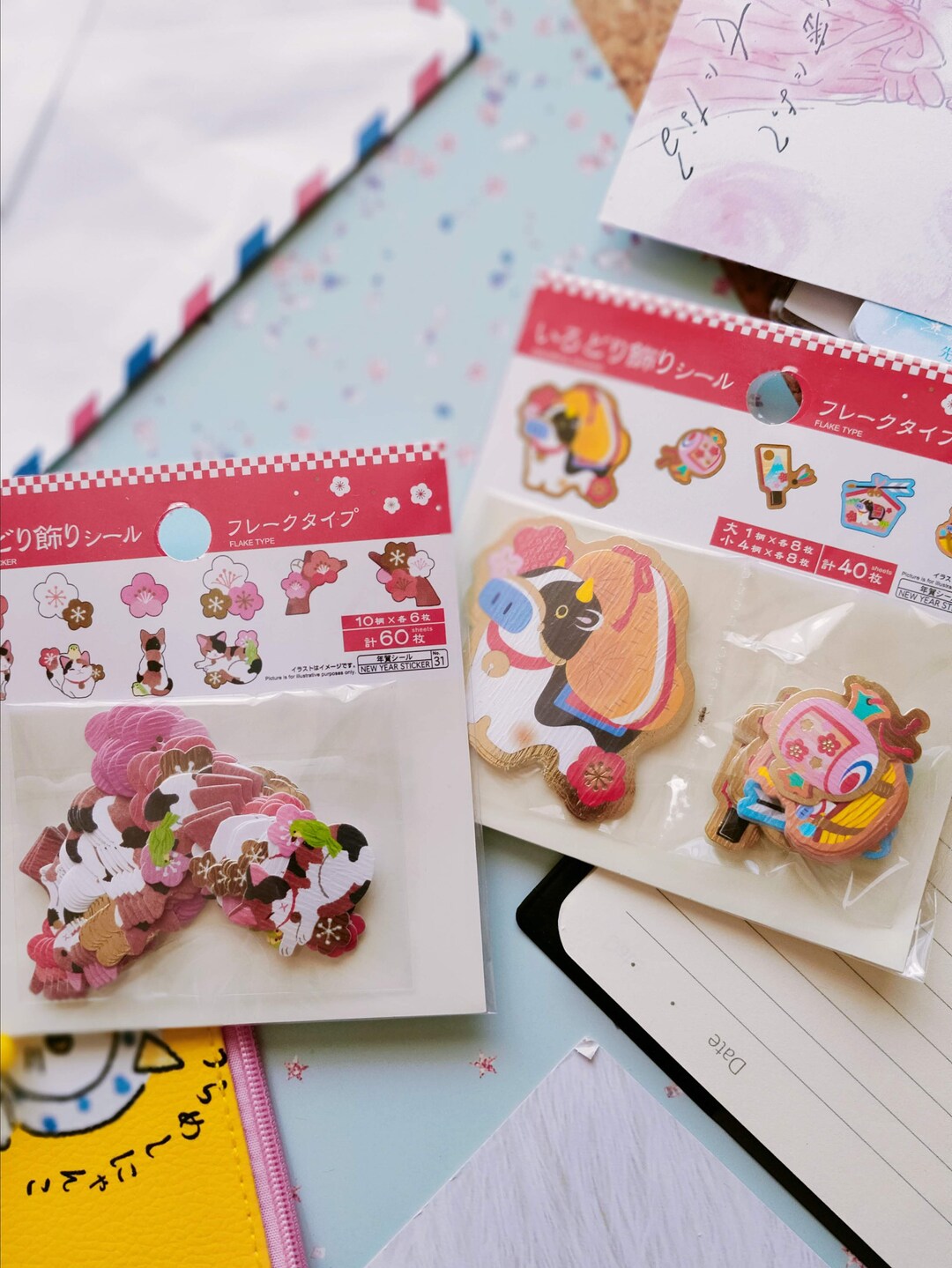 Colorful Flake Sticker,daiso Sticker_cat Sakura /cow Treasures - Etsy