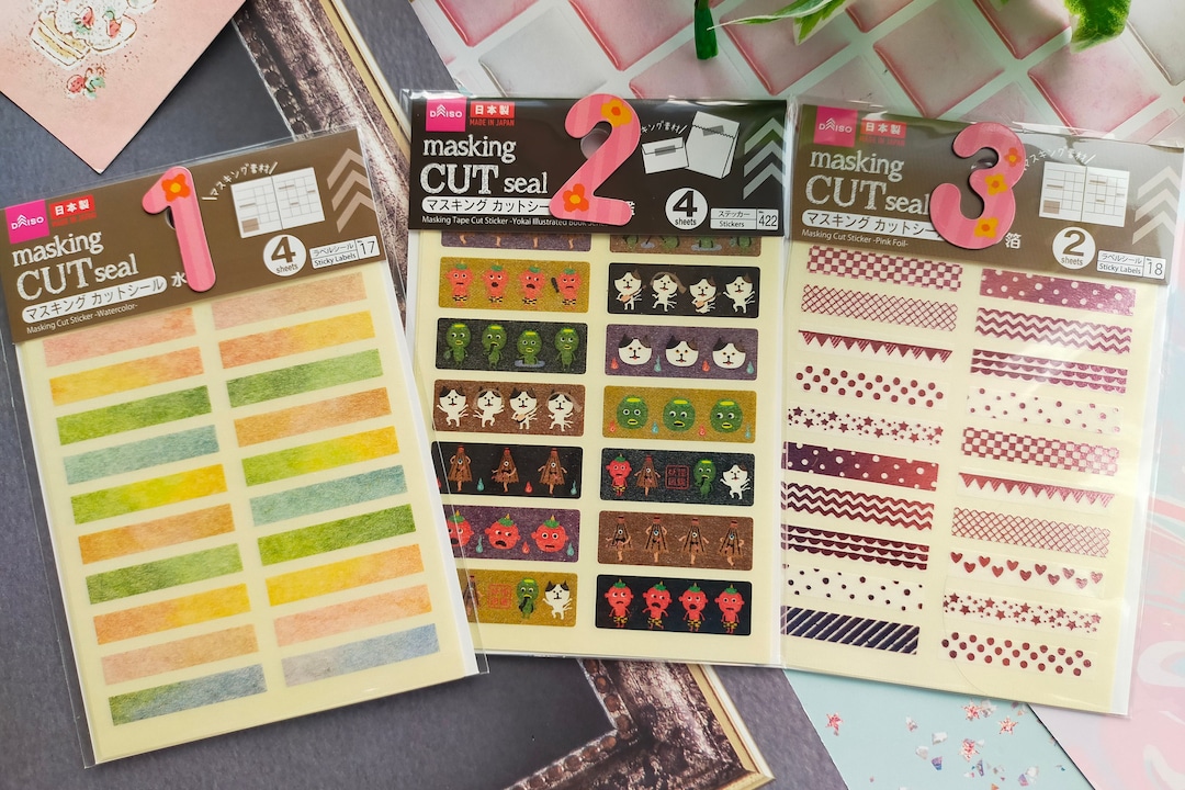 Masking Cut Stickers,daiso _1 Watercolor / 2 Japan Monster / 3 Pink ...