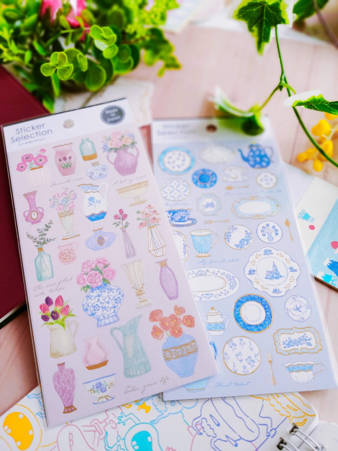 Sticker Selection Design Seals ,gaia_tableware Blue /vase Pink - Etsy