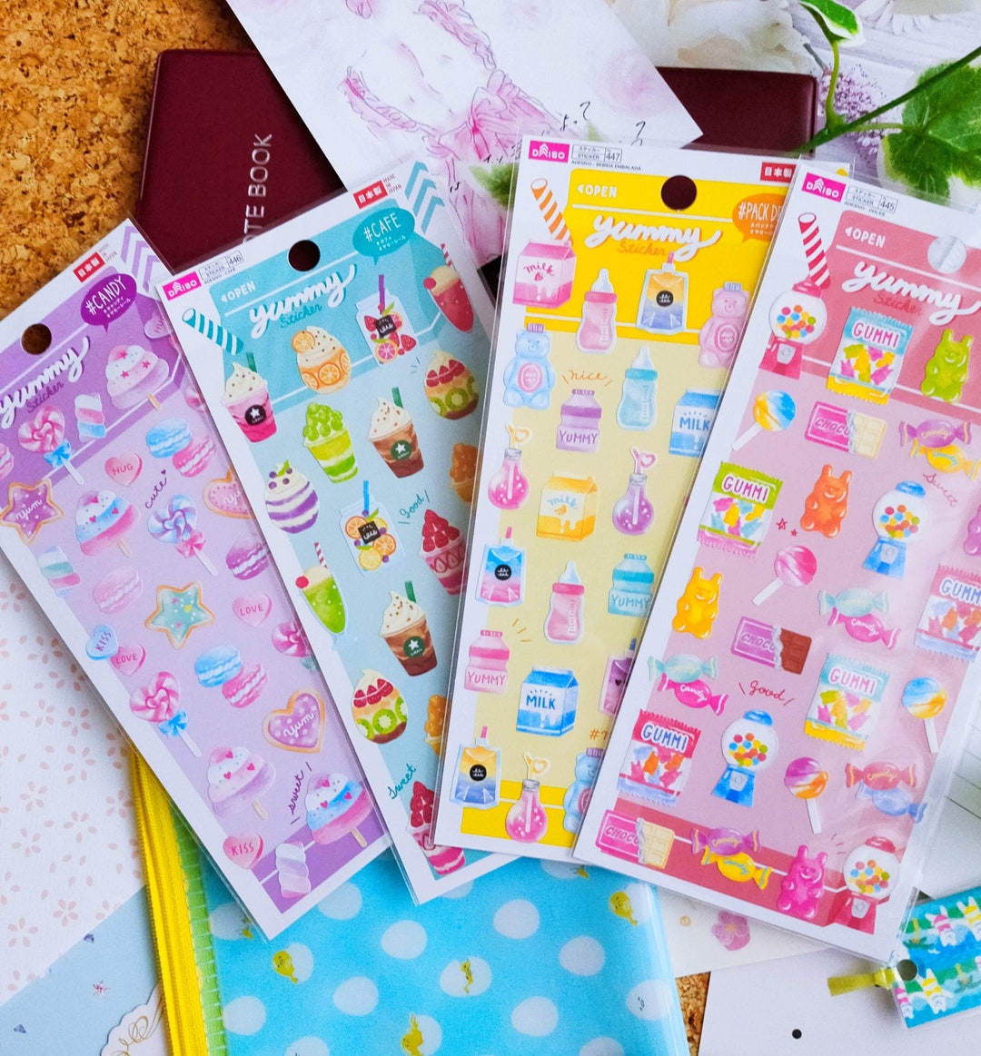 Yummy Sticker,daiso Sticker_snack Red /pack Drink Yellow /cafe Green ...