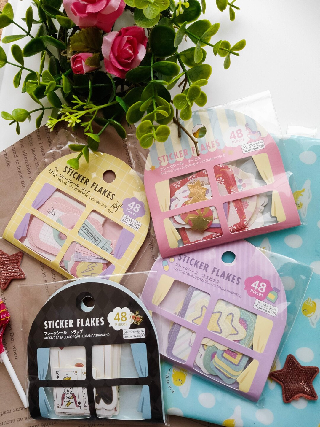 STICKER FLAKES 3designs*8pieces 8designs*3pieces 48pieces ,daiso ...