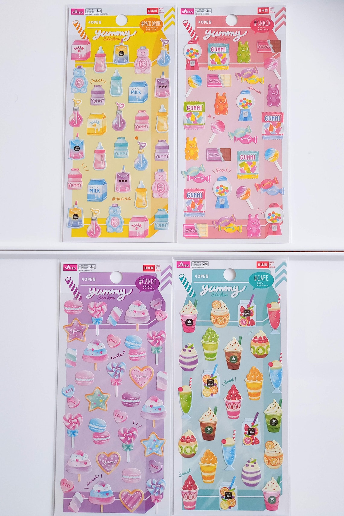 Yummy Sticker,daiso Sticker_snack Red /pack Drink Yellow /cafe Green ...
