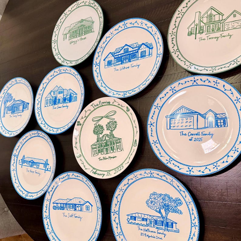 Custom Hand-painted Vintage Style House Plates - Etsy