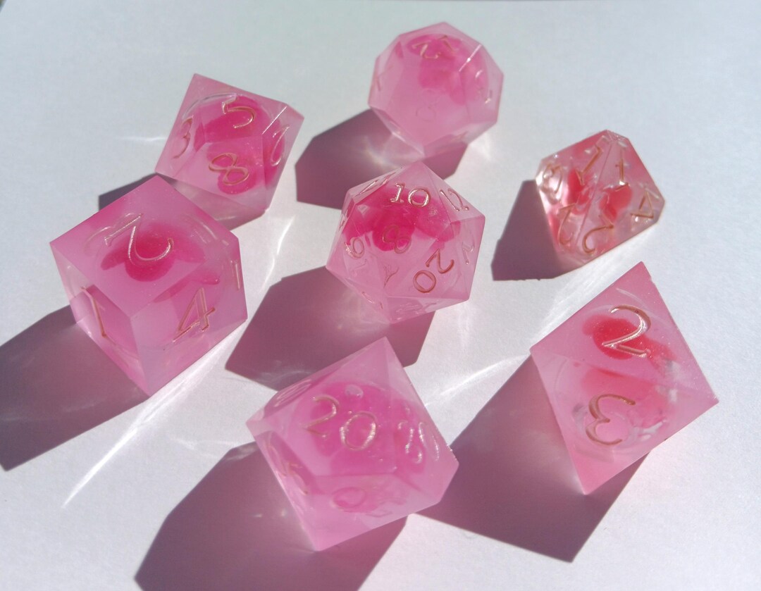 Pink Flower Dice TTRPG Dice for Roleplaying Polyhedral 7 Piece Dice Set ...