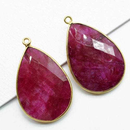 Ruby 20x30mm Pear Shape Single Loop Charmdyed Ruby Faceted - Etsy