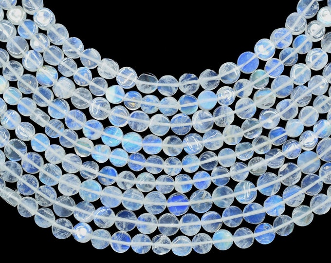 Natural Blue Fire Rainbow Moonstone Coin Beads,4 to 5mm White Rainbow ...