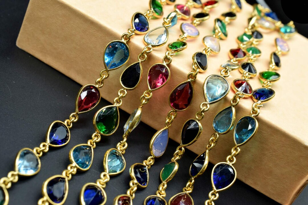 Multi Stone Faceted Bezel Link Connectors Chain, Gold Plated Chain,pear ...