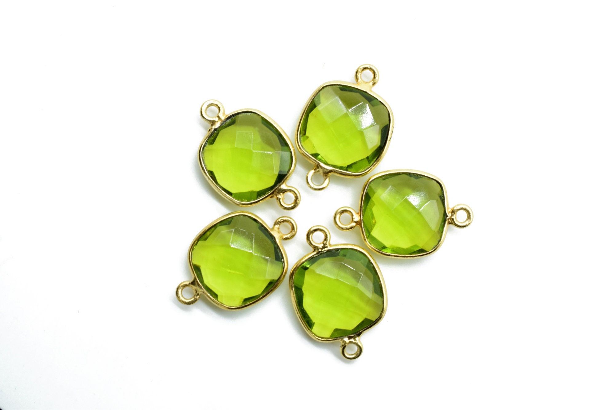 Peridot 12mm Cushion Double Loop Connectorselegant Peridot - Etsy