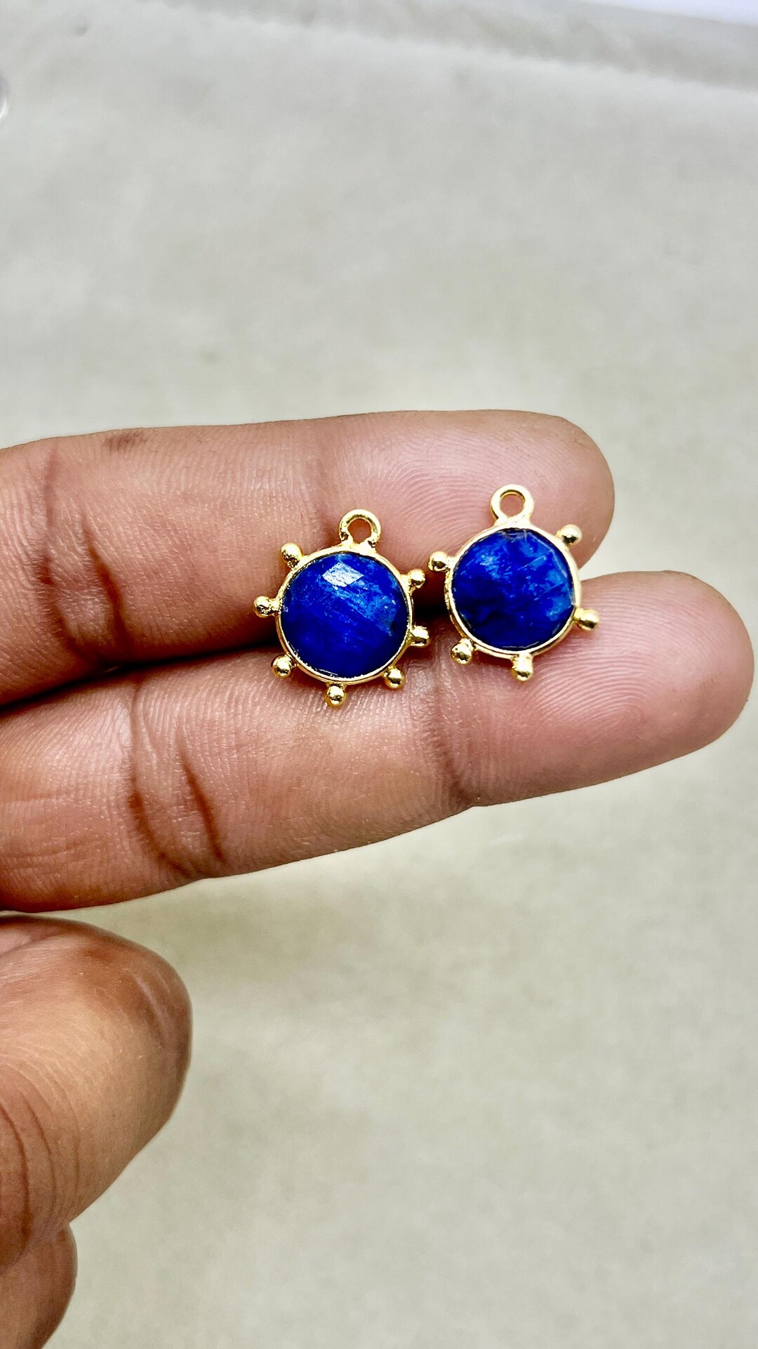 Blue Sapphire 10mm Round Connector | Jewelry Making Supplies | Bezel ...