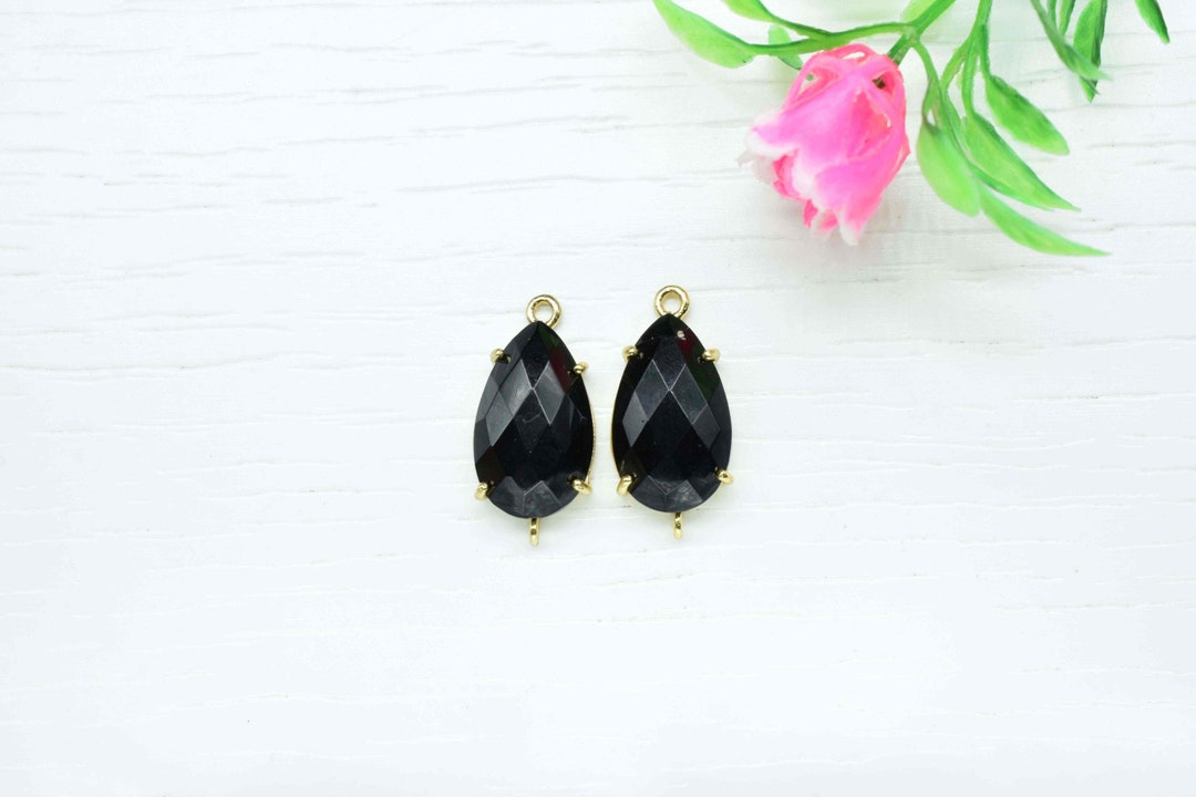 Black Onyx Connector,black Onyx Jewelry,black Onyx Teardrop Bezel ...