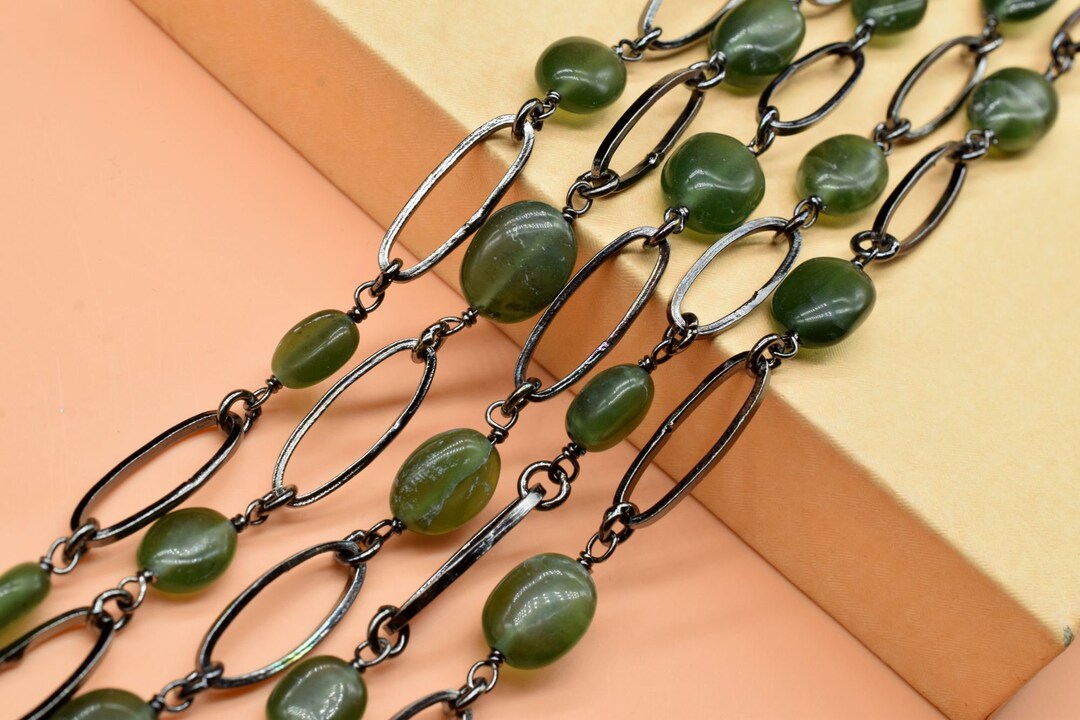 Green Jade Connector Link Chain, 8x16mm Finding Green Jade Chain, Green ...