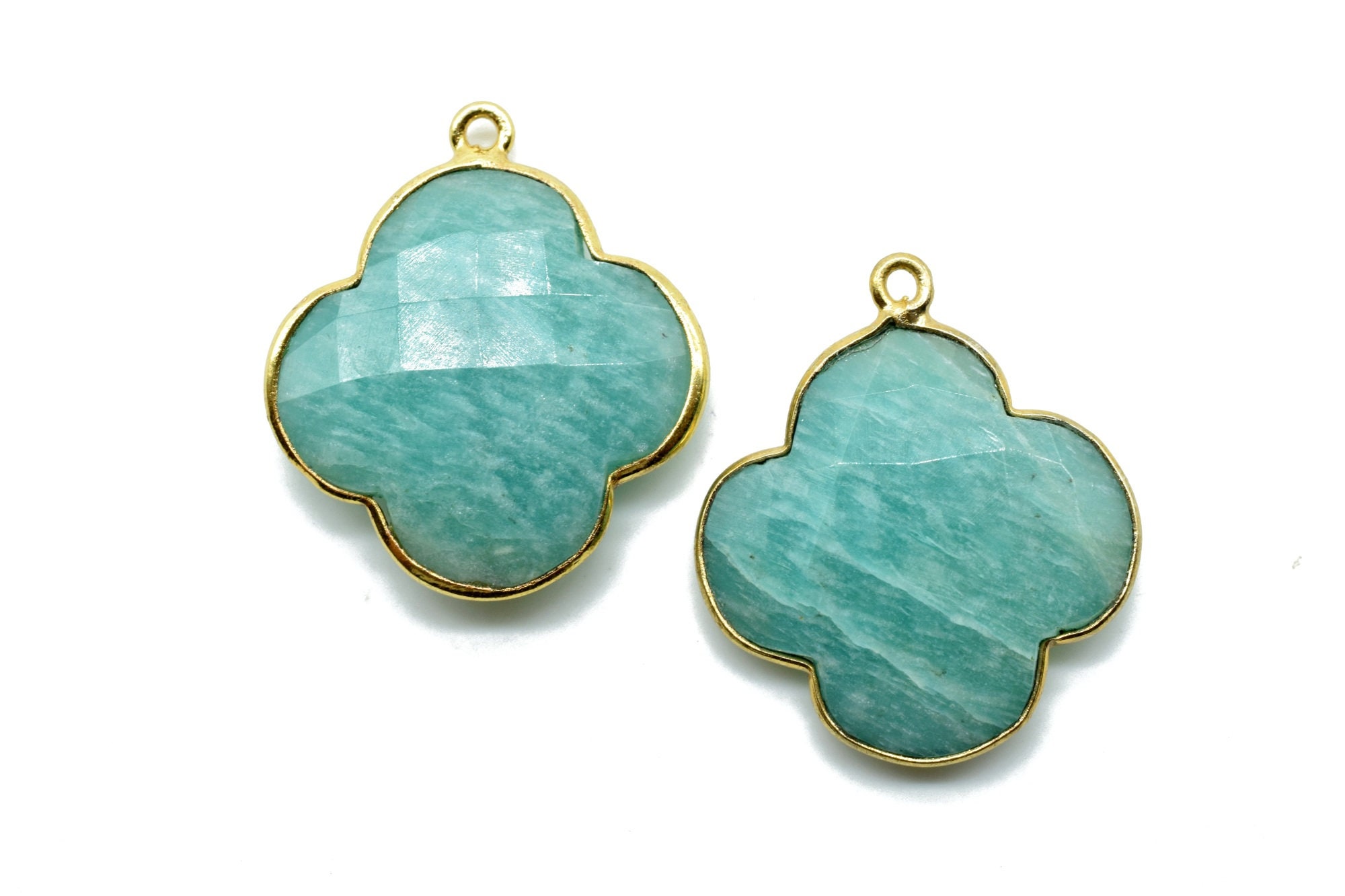 Amazonite 20mm Clover Shape Connector,gold Plated Single Bail Gemstone ...