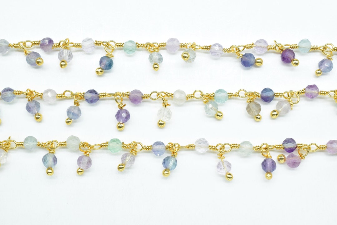 Multi Stone Dangling Beaded Chain,gemstone Rosary Chain,wire Wrapped ...