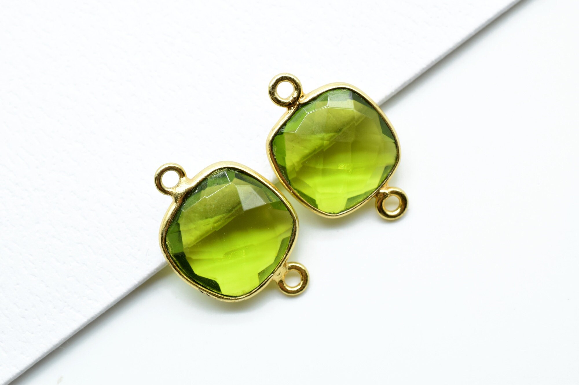 Peridot 12mm Cushion Double Loop Connectorselegant Peridot - Etsy