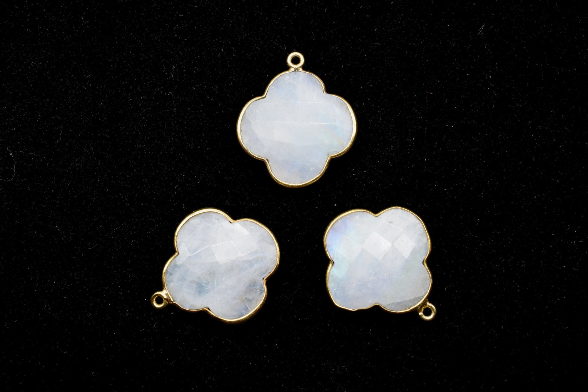 Moonstone 20mm Clover Shape Connector,gold Plated Single Bail Gemstone ...