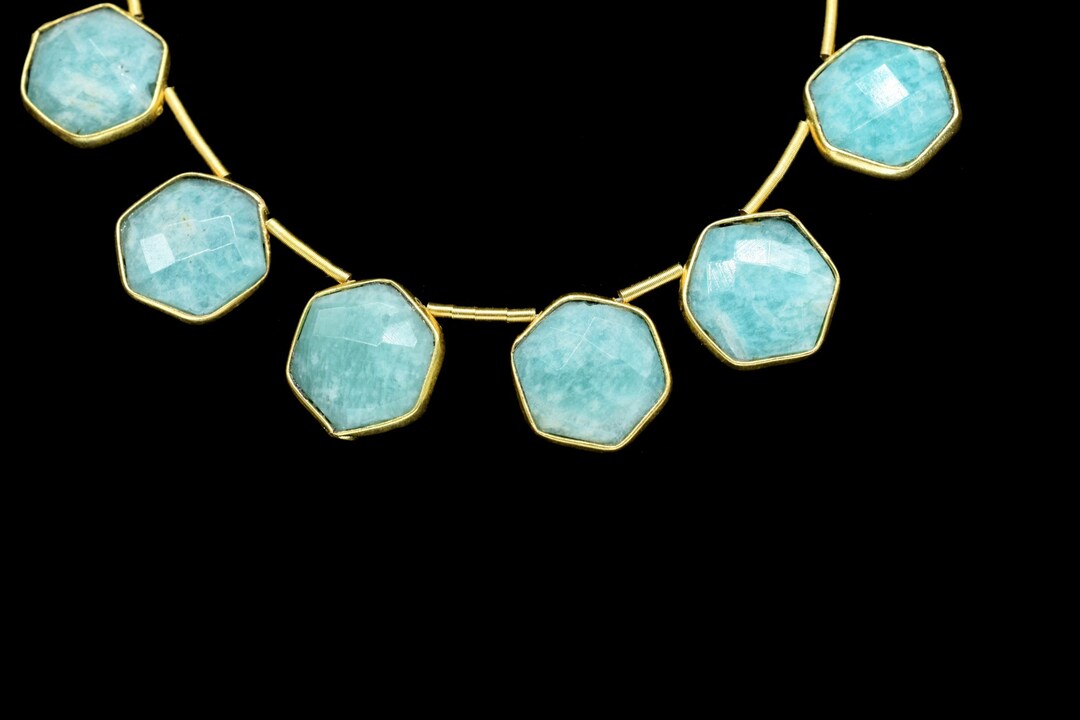 Amazonite 10mm Faceted Hexagon Shape Single Bail Connector Strand ...