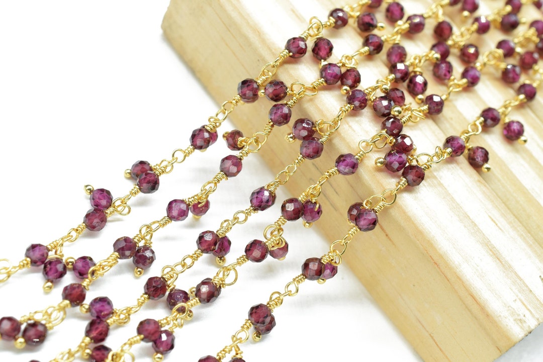 Pink Garnet Cluster Rosary Chain,garnet Beads Dangling Chain,gemstone ...