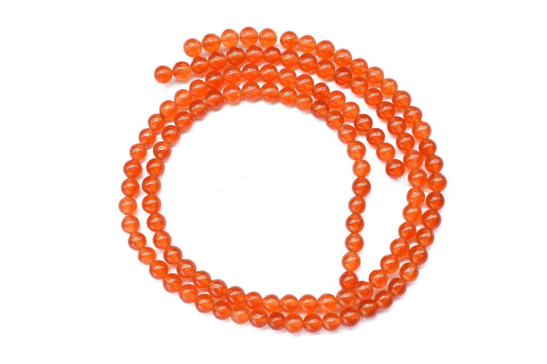 Natural Orange Jade Gemstone Smooth 6mm to 7mm Round Shape Beads,orange ...