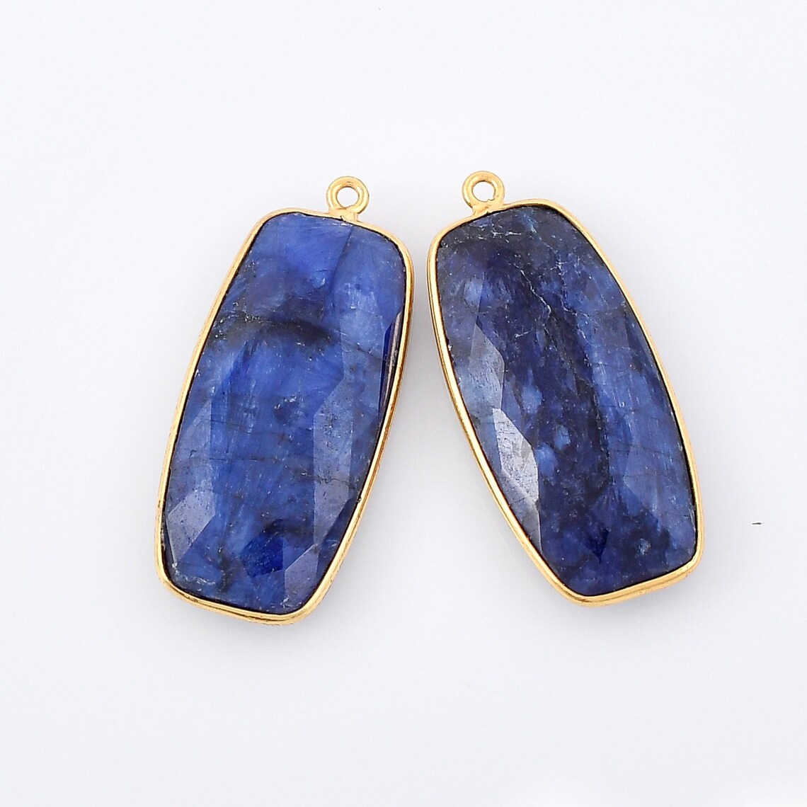 Blue Sapphire 14x28mm Bezel Charm Pendant,rectangle Shape Gold Plated ...