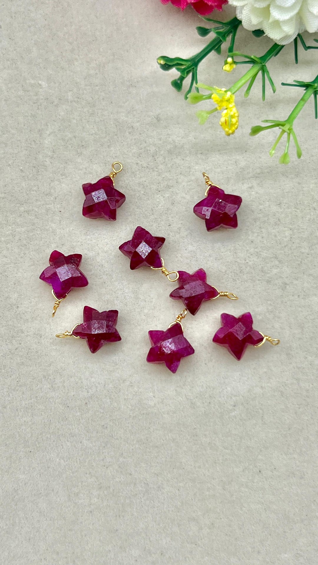 Starstruck Beauty! Hand-carved Ruby Star Charms Wrapped in Gold ...